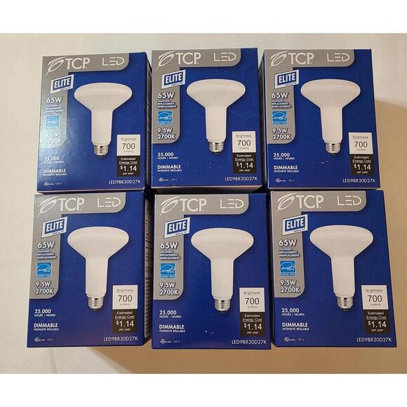 Accents | 6pk Tcp Led 9br3d27k 95w65w 700 Lumen Dimmable Elite Series 6 ...
